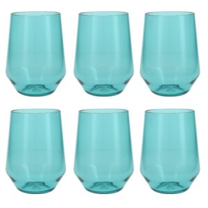 Fortessa Sole Copolyester Outdoor Drinkware, Stemless Wine Glass, Aqua Sky Blue Green