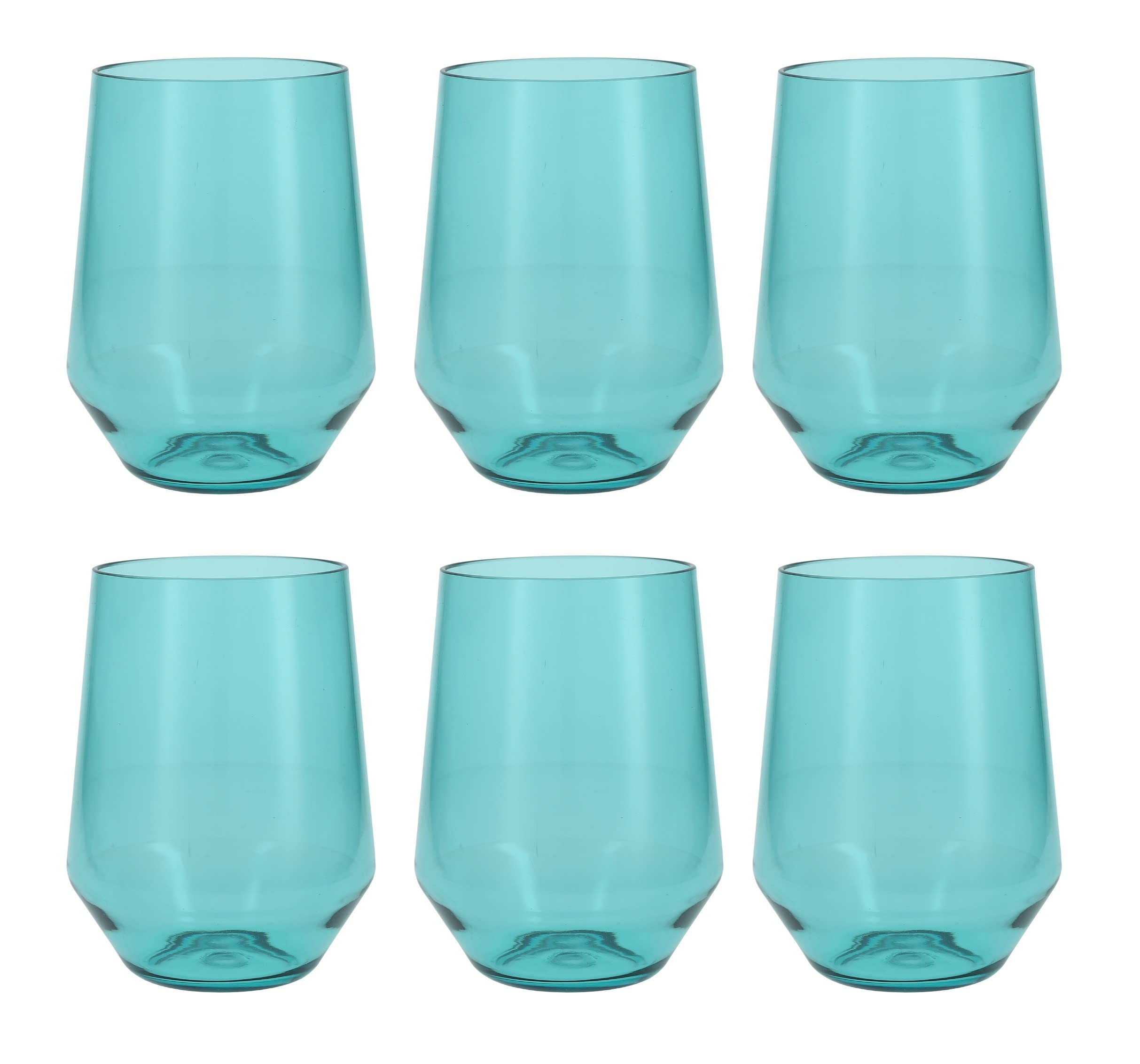 Fortessa Sole Copolyester Outdoor Drinkware, Stemless Wine Glass, Aqua Sky Blue Green