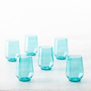 Fortessa Sole Copolyester Outdoor Drinkware, Stemless Wine Glass, Aqua Sky Blue Green