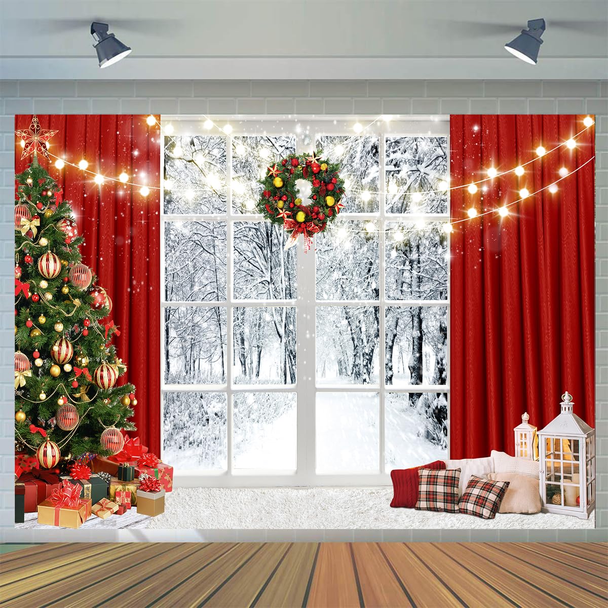 CYLYH 10x8ft Christmas Window Backdrop for Photography Winter Snow Scene Xmas Party Decorations Background Christmas Festival Party Banner Backdrop D586