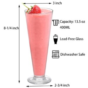 TOPZEA 4 Pack Tall Beer Glass, 13.5oz Bar Cocktail Glasses Old Fashioned Pilsner Craft Beer Mug, Footed Sundae Cup Beverage Glasses for Tropical Drinks, Parfait, Milkshake, Juice, Soda