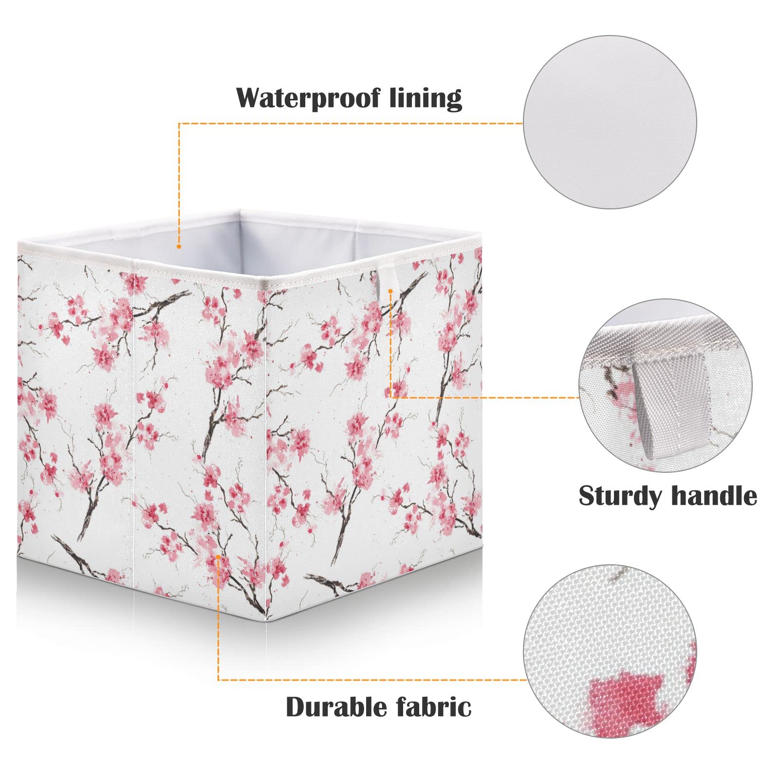 Cherry Blossom Flower Cube Storage Bin Collapsible Storage Bins Waterproof Toy Basket for Cube Organizer Bins for Kids Girls Boys Toys Book Office Home Shelf Closet - 11.02x11.02x11.02 in