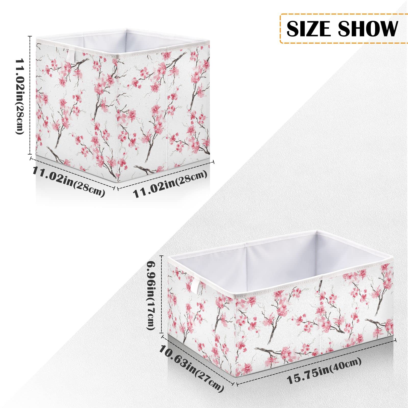 Cherry Blossom Flower Cube Storage Bin Collapsible Storage Bins Waterproof Toy Basket for Cube Organizer Bins for Kids Girls Boys Toys Book Office Home Shelf Closet - 11.02x11.02x11.02 in