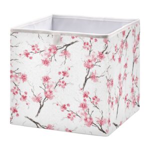 Cherry Blossom Flower Cube Storage Bin Collapsible Storage Bins Waterproof Toy Basket for Cube Organizer Bins for Kids Girls Boys Toys Book Office Home Shelf Closet - 11.02x11.02x11.02 in