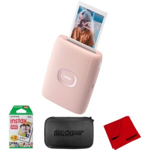 fujifilm 16767208 instax mini link 2 smartphone printer soft pink bundle instax mini twin pack picture format instant film (20 shots), deco gear hard eva case and microfiber cloth