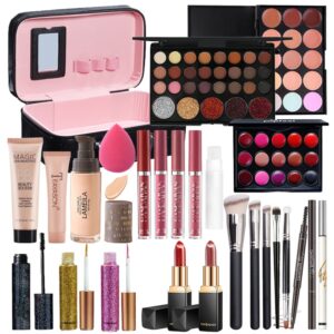 all-in-one resort set full multi-purpose beauty set festive gift box - highly pigmented palette combination lips facial brows eye makeup brush for essential starter - full makeup kit for women