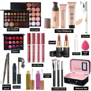 All-In-One Resort Set Full Multi-Purpose Beauty Set Festive Gift Box - Highly Pigmented Palette Combination Lips Facial Brows Eye Makeup Brush for Essential Starter - Full Makeup Kit for Women