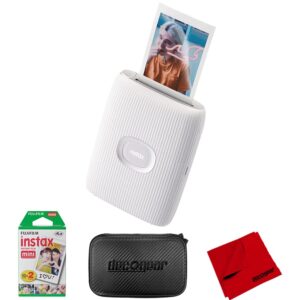 fujifilm 16767155 instax mini link 2 smartphone printer, clay white bundle instax mini twin pack picture format instant film (20 shots), deco gear hard eva case and microfiber cloth