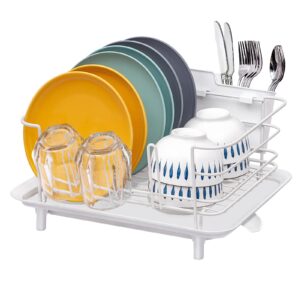 brian & dany dish drying rack, stainless steel dish racks for kitchen counter, dish rack with cutlery holder & drainboard, 15.5"x 11.8"x 8.58", white