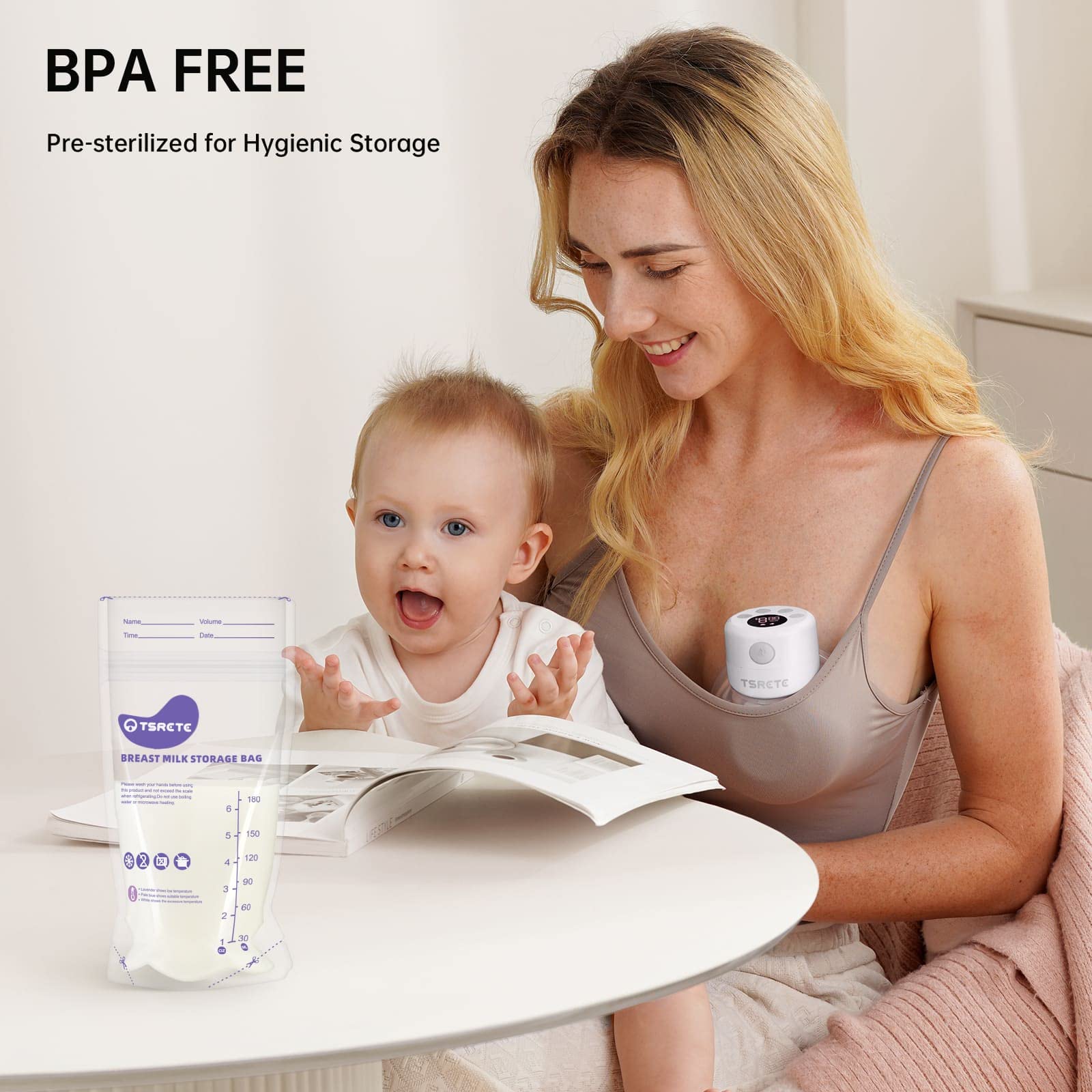 TSRETE Breastmilk Storage Bags Temperature Sensing Discoloration - 120 Count Leak Proof Double Zipper Seal Self Standing Breastmilk Bags for Breastfeeding, Space Saving for Refrigeration - 6 OZ/180ml