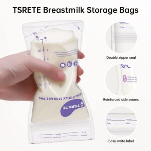 TSRETE Breastmilk Storage Bags Temperature Sensing Discoloration - 120 Count Leak Proof Double Zipper Seal Self Standing Breastmilk Bags for Breastfeeding, Space Saving for Refrigeration - 6 OZ/180ml