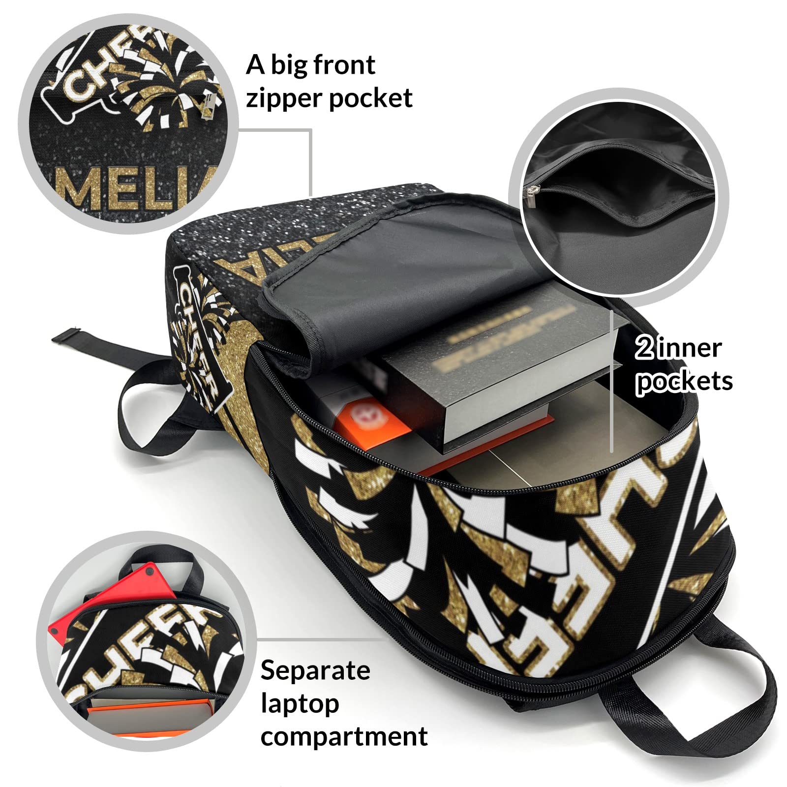 Yeshop Cheerleader Gold Personalized Backpack for Teen Boys Girls,Custom Travel Backpack Bookbag Casual Bag Name Gift