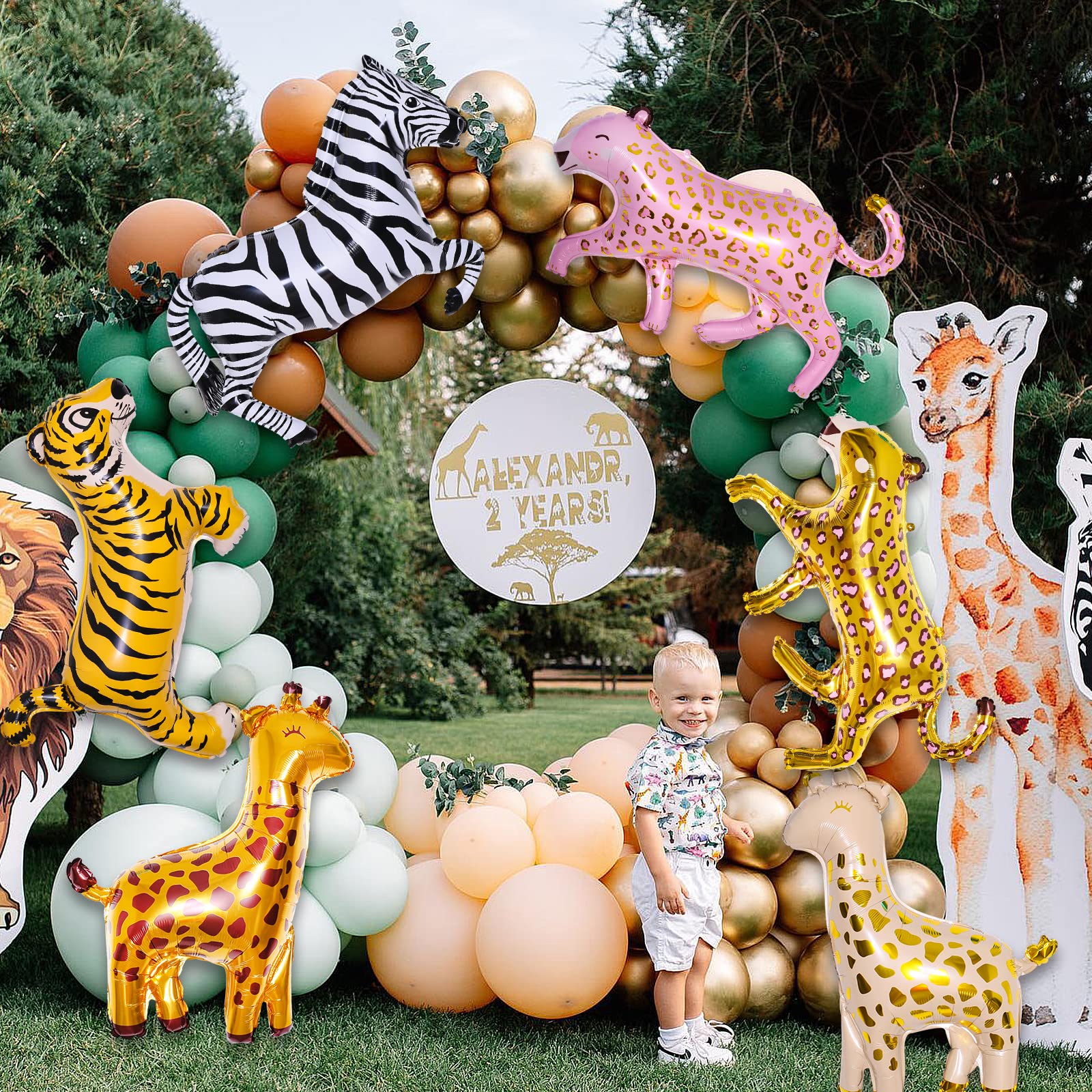 6 Pieces Giant Jungle Safari Animals Balloons,Large Zebra Giraffe Leopard Cheetah Tiger Foil Balloons For Wild One Safari Zoo Jungle Theme Party Baby Shower Birthday Party Decoration