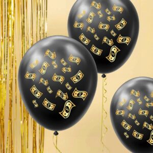 Money Themed Decoration KIT Bill Dollar Signs Birthday Banner Money Cake Topper Balloons Hanging Swirls Crown Set for Birthday Casino Wedding Showers Retirement Anniversary Graduations Party