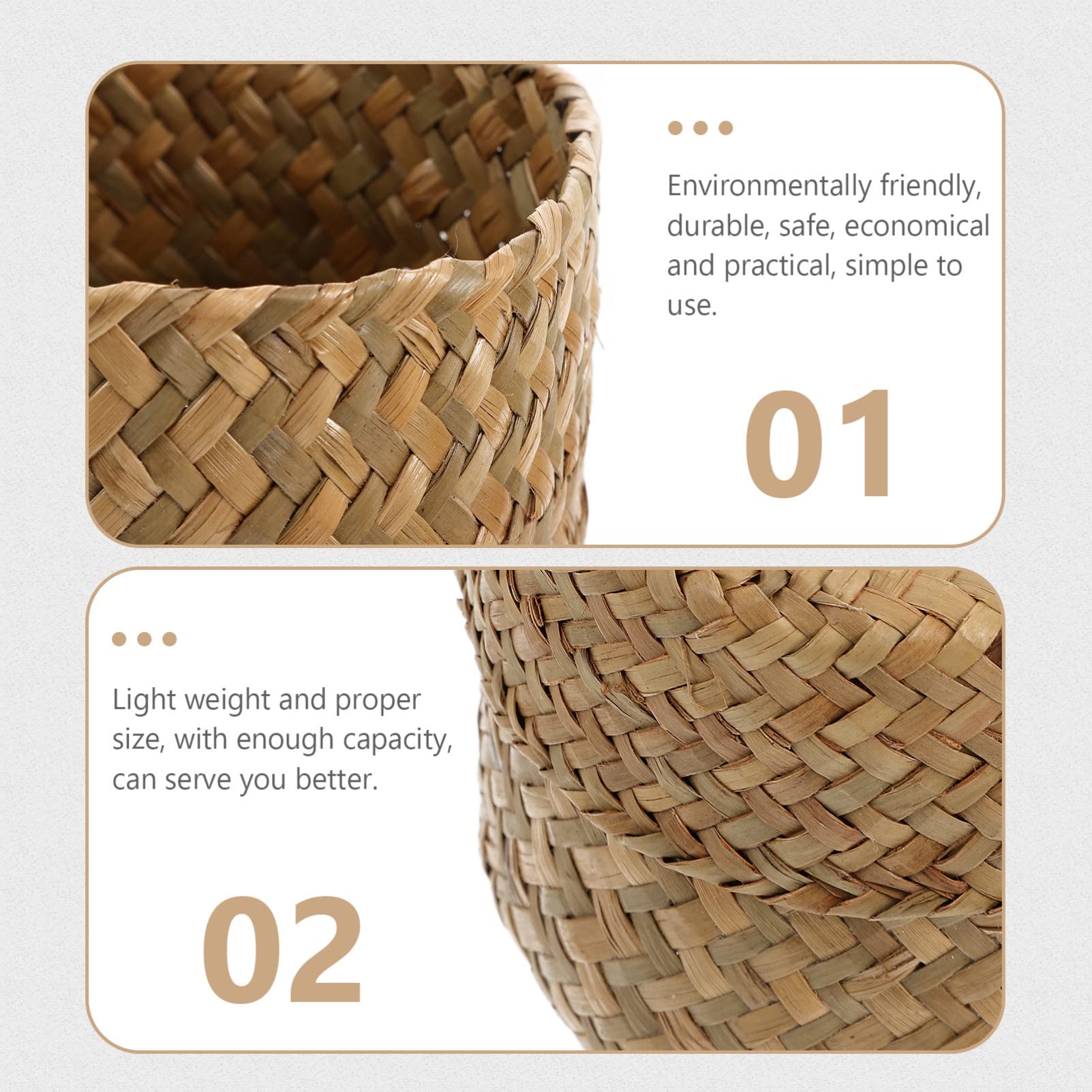 DOITOOL Hand Woven Seagrass Mini Round Basket with Lid, 12x9cm, Beige, Tabletop Decorative Storage Basket