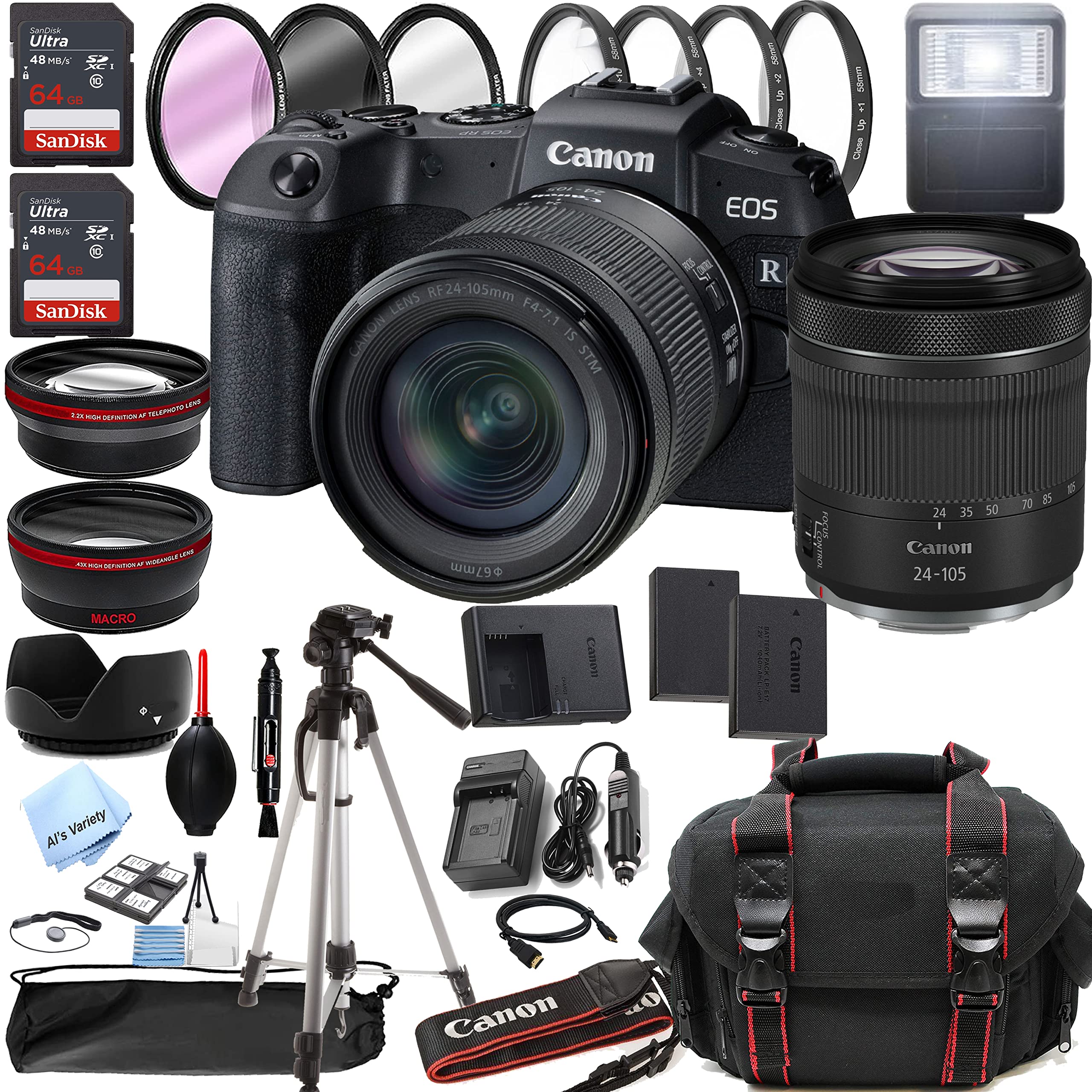 Canon EOS RP Mirrorless Digital Camera with RF 24-105mm f/4-7.1 STM Lens + 128GB Memory + Case + Tripod + Filters (38pc Bundle)