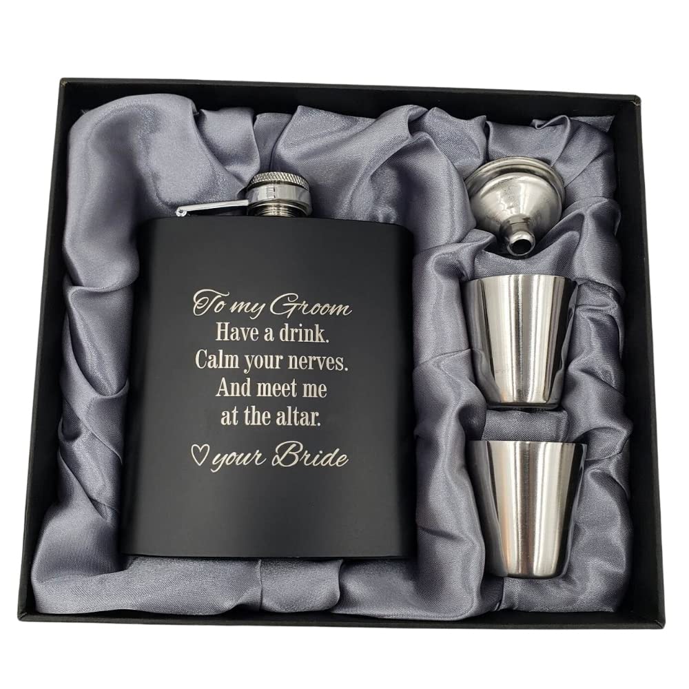 Groom Gifts from Bride on Wedding Day, Gifts for Groom to be, Fiance Gifts for Him, Bride and Groom Flask, Groom Gift, Groom Engagement, Wedding Gift for Husband, Future Husband Gifts, Hip Flask (GB)