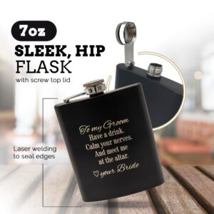 Groom Gifts from Bride on Wedding Day, Gifts for Groom to be, Fiance Gifts for Him, Bride and Groom Flask, Groom Gift, Groom Engagement, Wedding Gift for Husband, Future Husband Gifts, Hip Flask (GB)