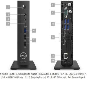 Dell Wyse 5070 Thin Client, Intel Celeron J4105 4-Core, 4GB RAM, 16GB Flash EMMC, USB C, DisplayPort 4K UHD 2-Monitor Support, Thin OS (Renewed)