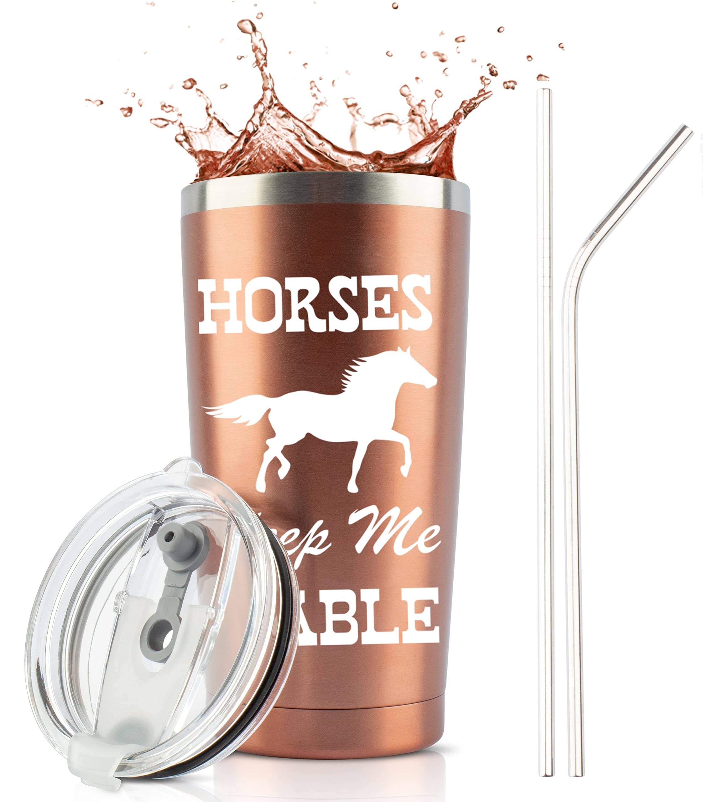 JENVIO Horse Gifts For Women | Horses Keep Me Stable | 20 oz Stainless Steel Wine/Coffee Tumbler w Lid Straws and Gift Box | Unique Mug For Girls, Mom, Birthday, Lovers, Valentine's Day Gift