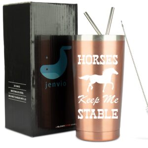 JENVIO Horse Gifts For Women | Horses Keep Me Stable | 20 oz Stainless Steel Wine/Coffee Tumbler w Lid Straws and Gift Box | Unique Mug For Girls, Mom, Birthday, Lovers, Valentine's Day Gift