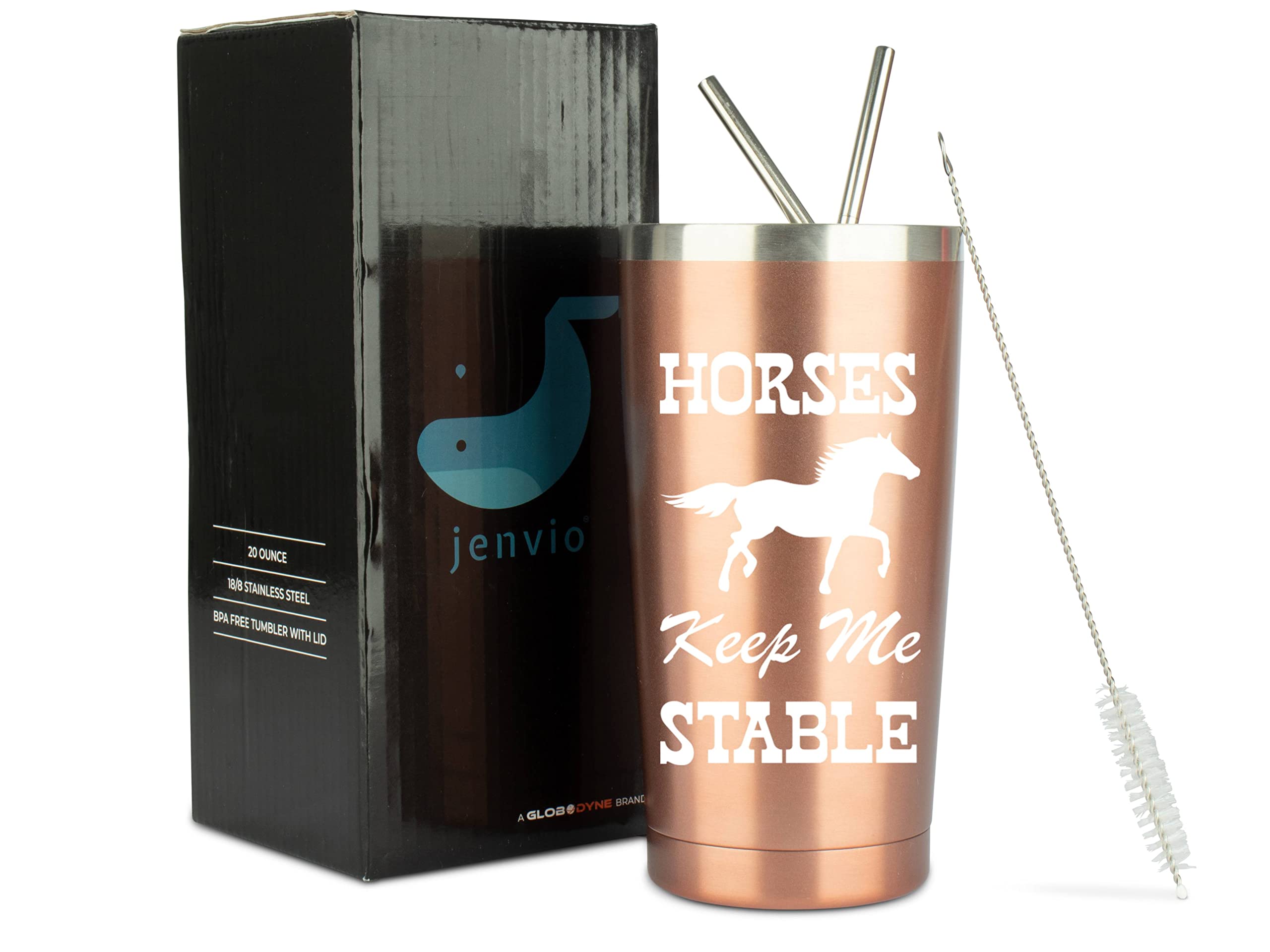 JENVIO Horse Gifts For Women | Horses Keep Me Stable | 20 oz Stainless Steel Wine/Coffee Tumbler w Lid Straws and Gift Box | Unique Mug For Girls, Mom, Birthday, Lovers, Valentine's Day Gift