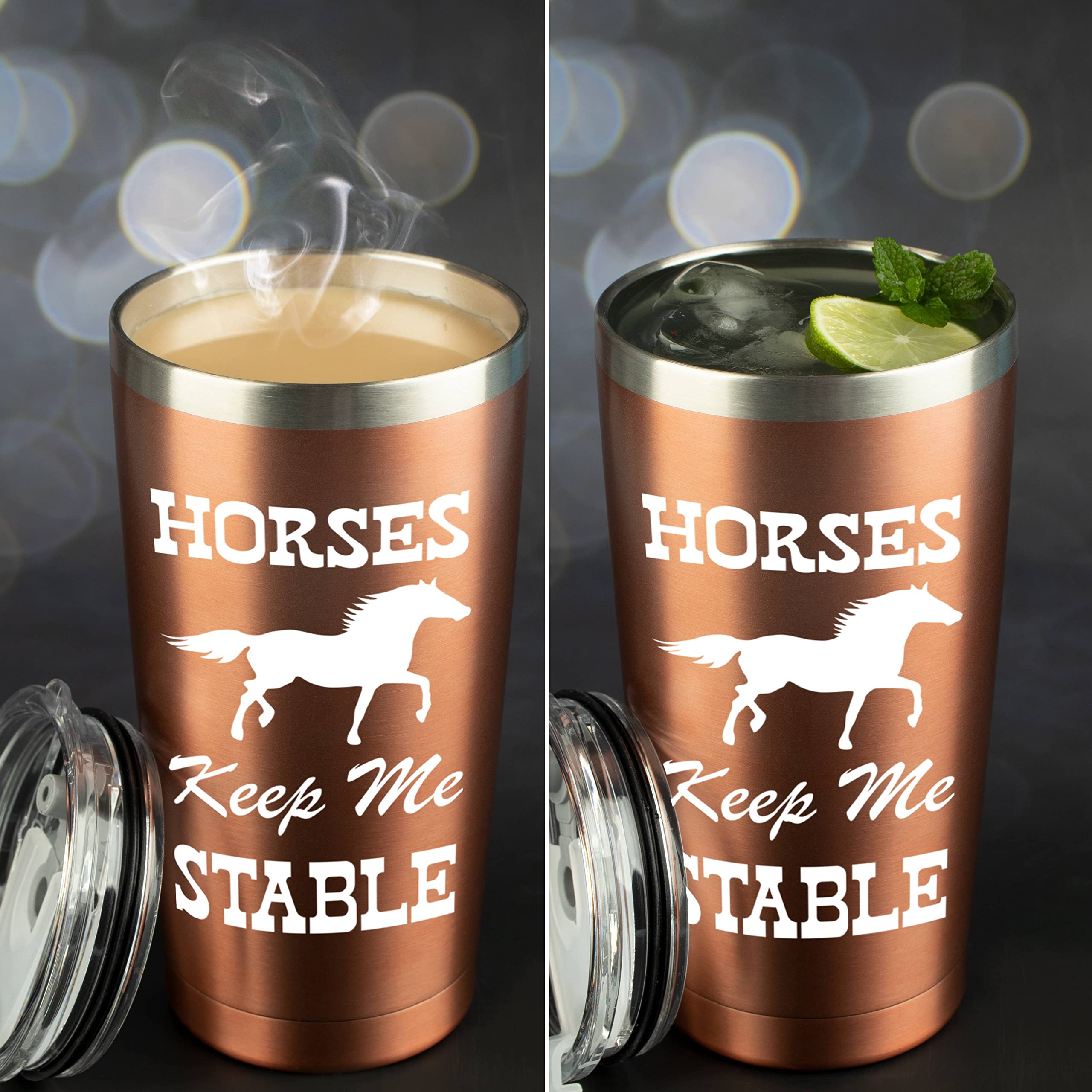 JENVIO Horse Gifts For Women | Horses Keep Me Stable | 20 oz Stainless Steel Wine/Coffee Tumbler w Lid Straws and Gift Box | Unique Mug For Girls, Mom, Birthday, Lovers, Valentine's Day Gift