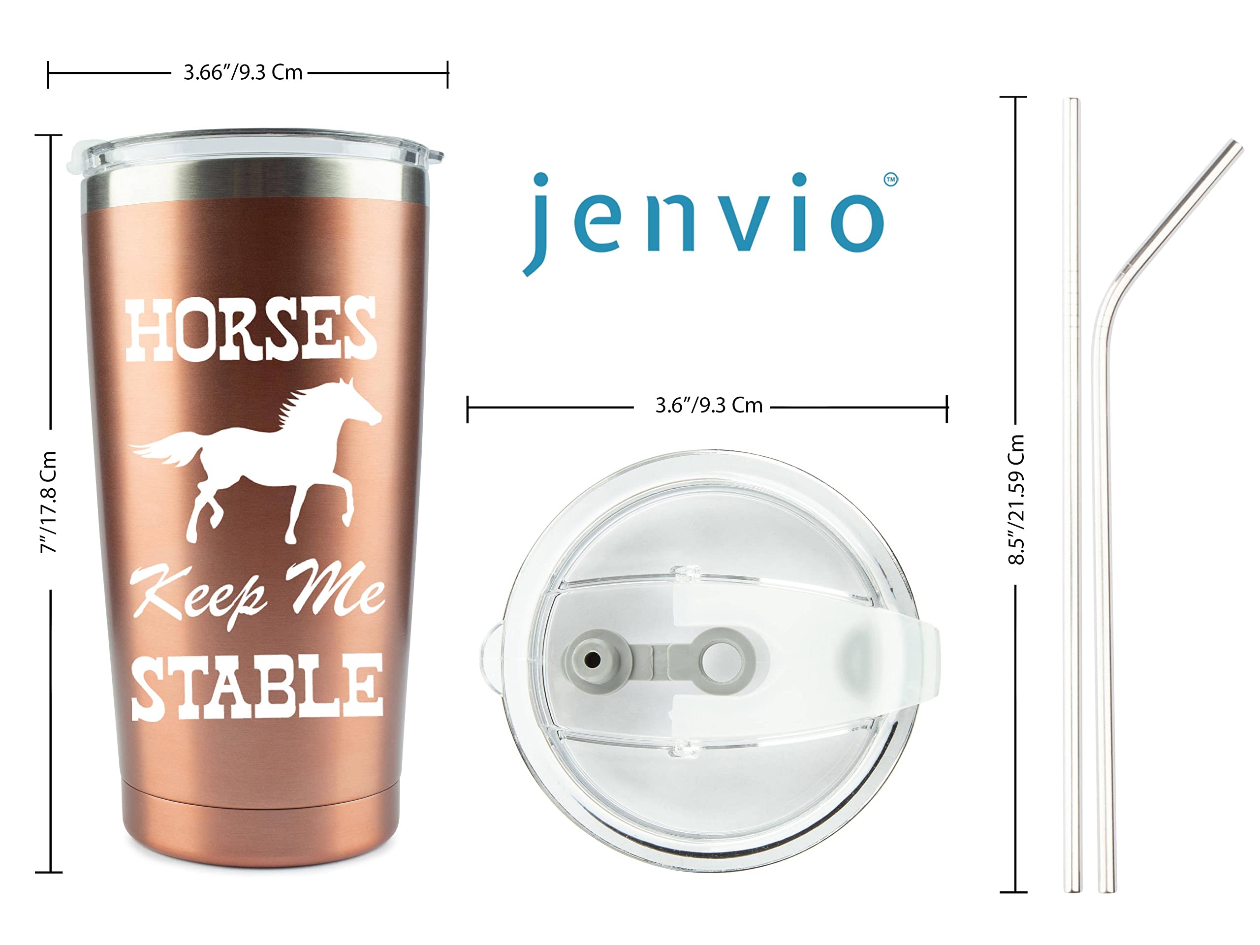 JENVIO Horse Gifts For Women | Horses Keep Me Stable | 20 oz Stainless Steel Wine/Coffee Tumbler w Lid Straws and Gift Box | Unique Mug For Girls, Mom, Birthday, Lovers, Valentine's Day Gift