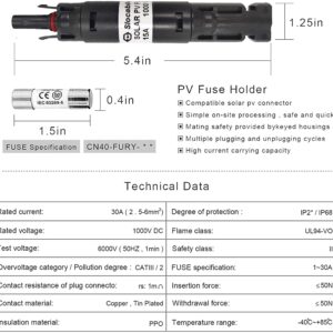 Solar Odyssey 4 Pack 15A Solar PV in-Line Fuse Holder Waterproof w/Fuse 15 Amp Pack of 4