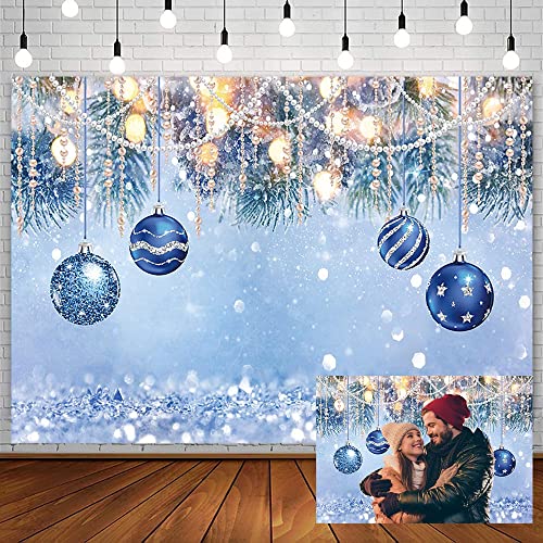 AIBIIN 7x5ft Winter Christmas Backdrop for Photography Blue Bell Glitter Bokeh Snowflake Snow White Pearl Photography Background Holiday Kid Family Portrait Xmas Tree Banner Photo Booth Studio Props