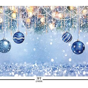 AIBIIN 7x5ft Winter Christmas Backdrop for Photography Blue Bell Glitter Bokeh Snowflake Snow White Pearl Photography Background Holiday Kid Family Portrait Xmas Tree Banner Photo Booth Studio Props