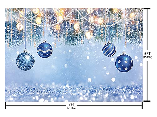 AIBIIN 7x5ft Winter Christmas Backdrop for Photography Blue Bell Glitter Bokeh Snowflake Snow White Pearl Photography Background Holiday Kid Family Portrait Xmas Tree Banner Photo Booth Studio Props