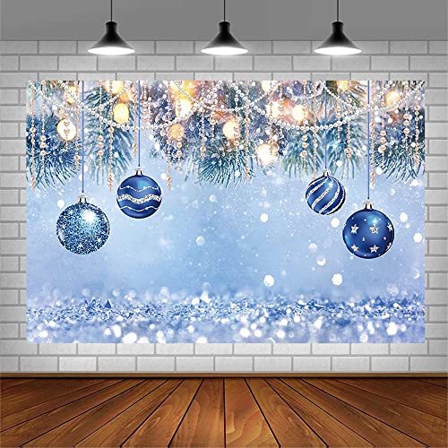 AIBIIN 7x5ft Winter Christmas Backdrop for Photography Blue Bell Glitter Bokeh Snowflake Snow White Pearl Photography Background Holiday Kid Family Portrait Xmas Tree Banner Photo Booth Studio Props