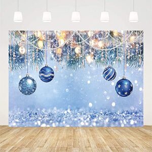 AIBIIN 7x5ft Winter Christmas Backdrop for Photography Blue Bell Glitter Bokeh Snowflake Snow White Pearl Photography Background Holiday Kid Family Portrait Xmas Tree Banner Photo Booth Studio Props