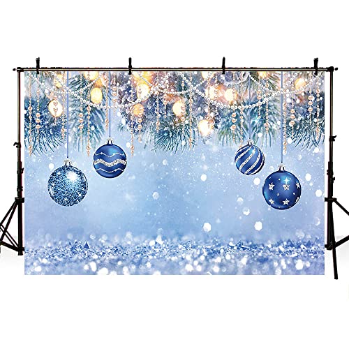 AIBIIN 7x5ft Winter Christmas Backdrop for Photography Blue Bell Glitter Bokeh Snowflake Snow White Pearl Photography Background Holiday Kid Family Portrait Xmas Tree Banner Photo Booth Studio Props