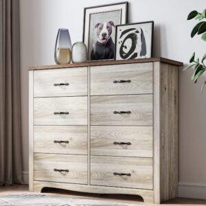 linsy home 8 drawer dresser, white dresser for bedroom, farmhouse dresser organizer, chest of drawers for nursery,baby,kids bedroom