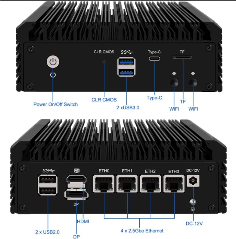 MOGINSOK 2.5GbE Linux Firewall Micro Appliance Celeron N5105 4xIntel I226 Nic Firewall Router PC Barebone No Ram No SSD AES-NI