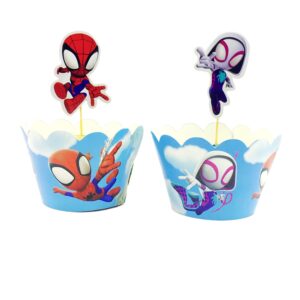 12pc Spidey Cupcake Topper and Cupcake Wrapper Picks Boy Children Spidey Party Decoration Kid's Birthday Spidey Party Decoration Supplies.