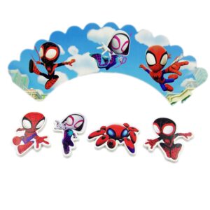 12pc Spidey Cupcake Topper and Cupcake Wrapper Picks Boy Children Spidey Party Decoration Kid's Birthday Spidey Party Decoration Supplies.