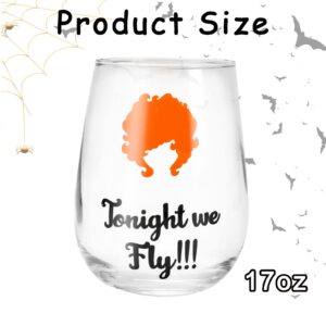 Whaline 3Pcs Halloween Stemless Wine Glasses 17oz Hocus Pocus Drinking Glasses Little Witch Clear Tumbler Cups for Halloween Party Event Decorations Hocus Pocus Themed Supplies