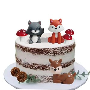 woodland cake topper fox raccoon deer pine cones mushroom for baby shower birthday