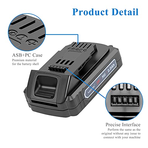 WISETOOL 2000mAh 20V Replacement Battery,20V MAX Lithium Ion Rechargeable Battery with Real-time Capacity Indicator,2000MAH Battery Pack,Only Compatible 20V Cordless Tools