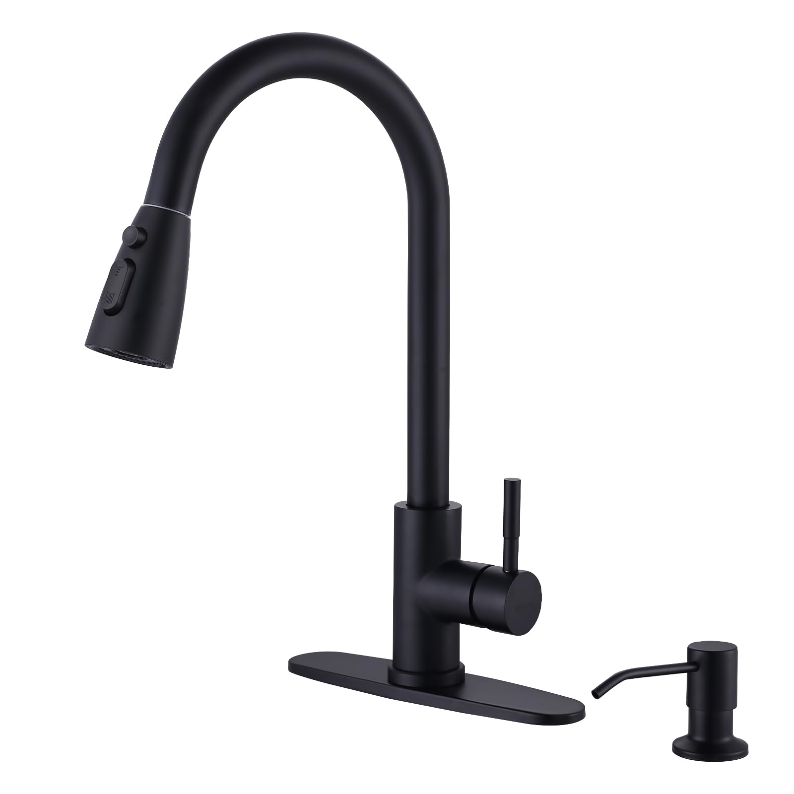 WOWOW Black Kitchen Faucet with Soap Dispenser, Stainless Steel Kitchen Sink Faucet, Matte Black Kitchen Faucet Single Handle High Arc Utility Sink Faucet for Sink, RV, Laundry, Bar