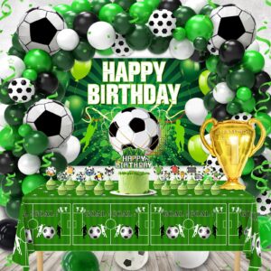 soccer party decorations, 122pcs soccer birthday party decorations supplies with soccer balloons happy birthday banner tablecloth and cake toppers for soccer birthday party supplies