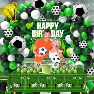 Soccer Party Decorations, 122Pcs Soccer Birthday Party Decorations Supplies with Soccer Balloons Happy Birthday Banner Tablecloth and Cake Toppers for Soccer Birthday Party Supplies