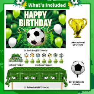 Soccer Party Decorations, 122Pcs Soccer Birthday Party Decorations Supplies with Soccer Balloons Happy Birthday Banner Tablecloth and Cake Toppers for Soccer Birthday Party Supplies