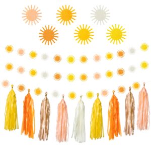 g1ngtar 53 pcs boho sun garland tassel banner hippie muted sun first trip around the sun party decoration supplies aesthetic indoor outdoor artificial felt wall decor for birthday baby shower wedding