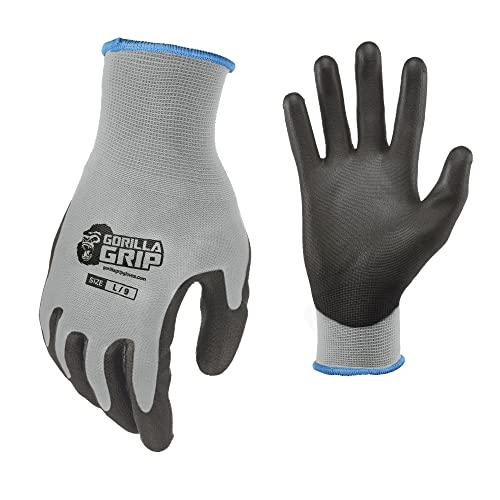 Gorilla Grip Grey Slip Resistant All Purpose Work Gloves, Size: Large, Pack of 5 Pairs of Gloves