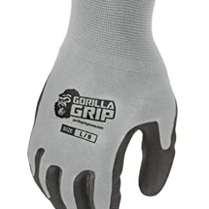 Gorilla Grip Grey Slip Resistant All Purpose Work Gloves, Size: Large, Pack of 5 Pairs of Gloves