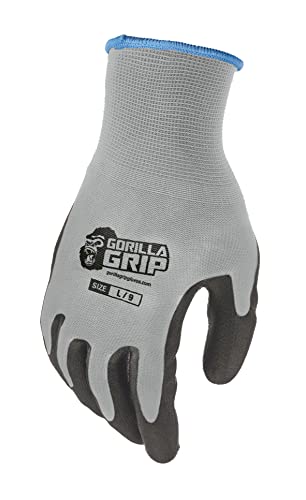 Gorilla Grip Grey Slip Resistant All Purpose Work Gloves, Size: Large, Pack of 5 Pairs of Gloves